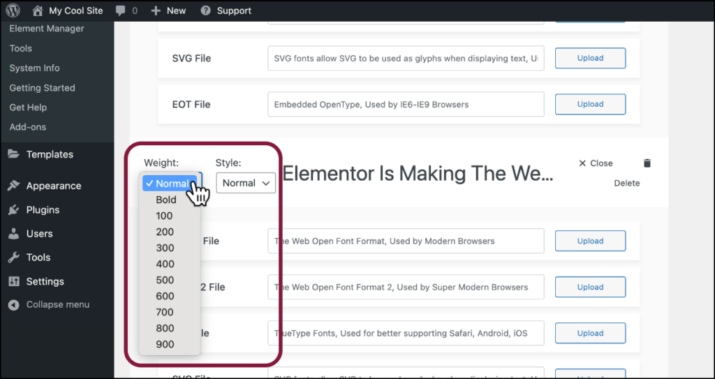Add custom static fonts | Elementor