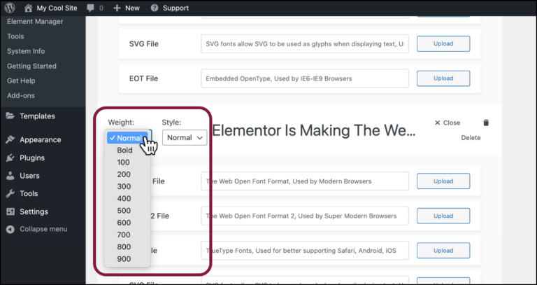 Add custom static fonts | Elementor
