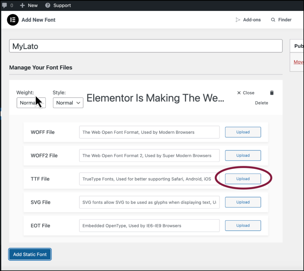 Add custom static fonts | Elementor