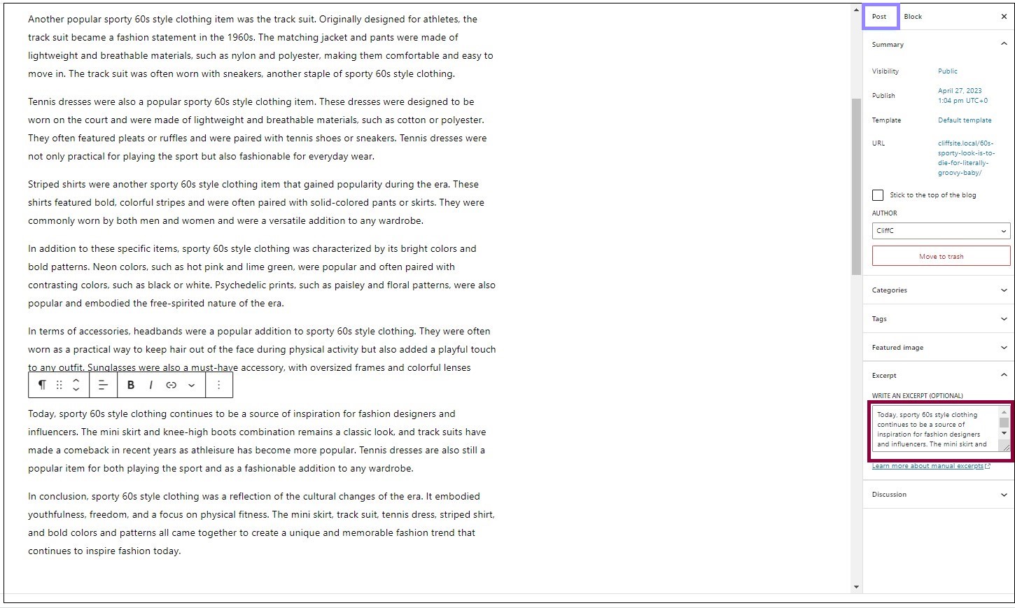 Post Excerpt Widget Elementor