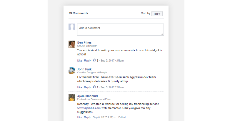 Facebook comments widget | Elementor