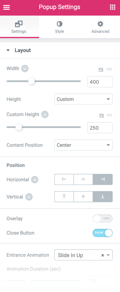 Create a fly-in popup | Elementor