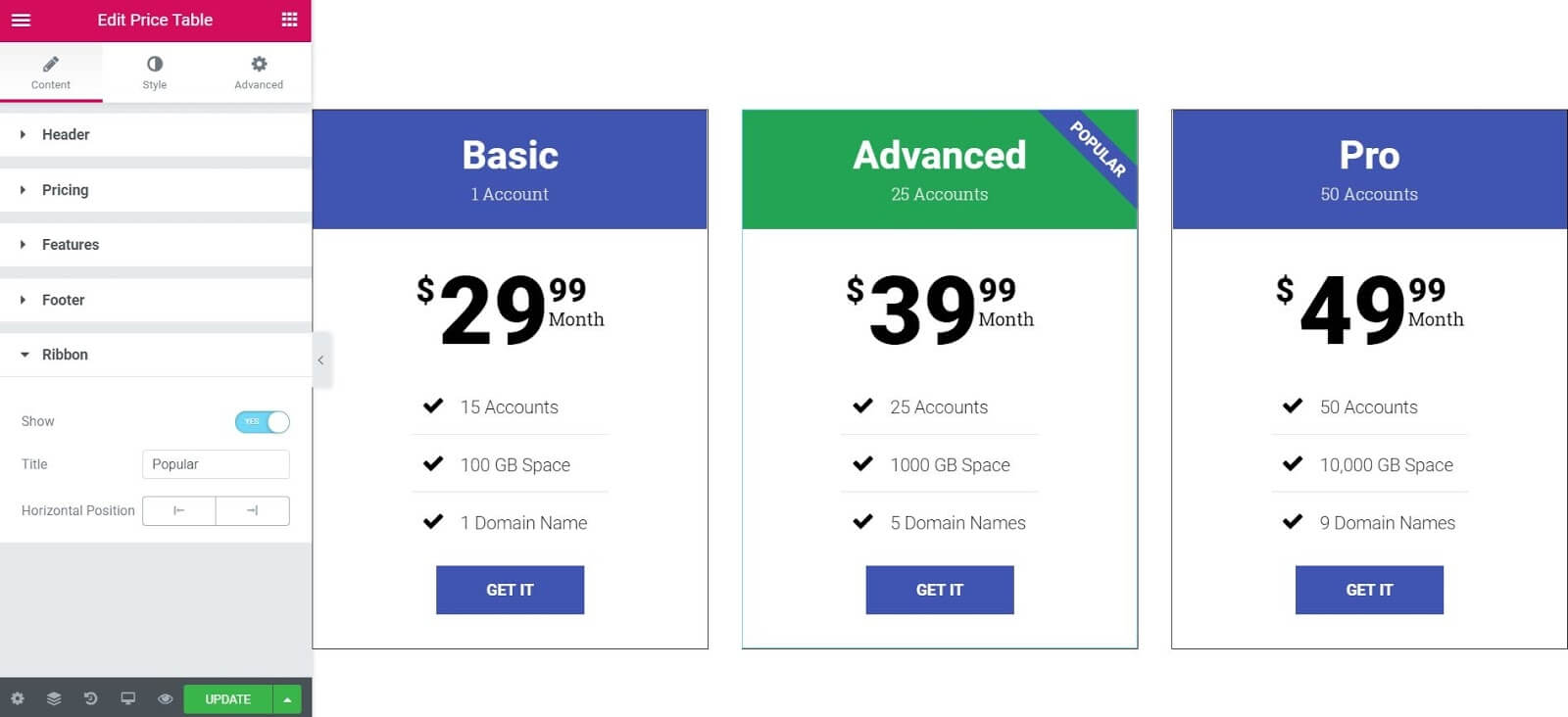 Price Table Widget » Elementor
