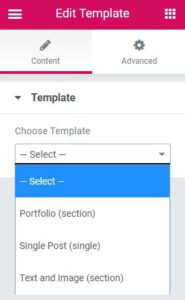 Template widget | Elementor