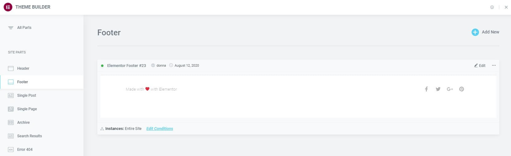 Create or modify your footer | Elementor