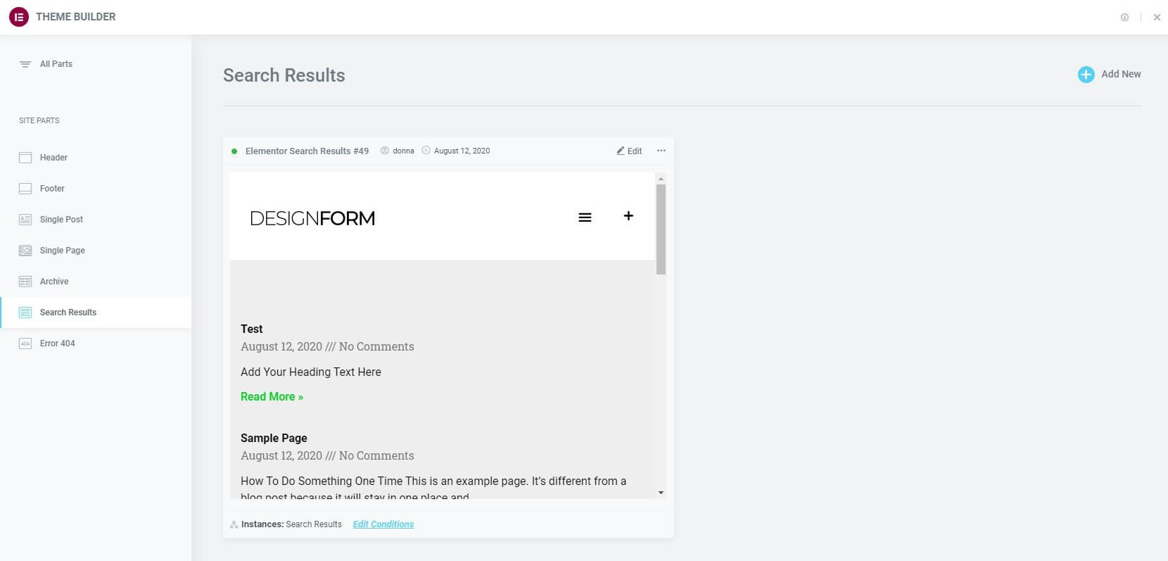 Create or modify a search results page | Elementor