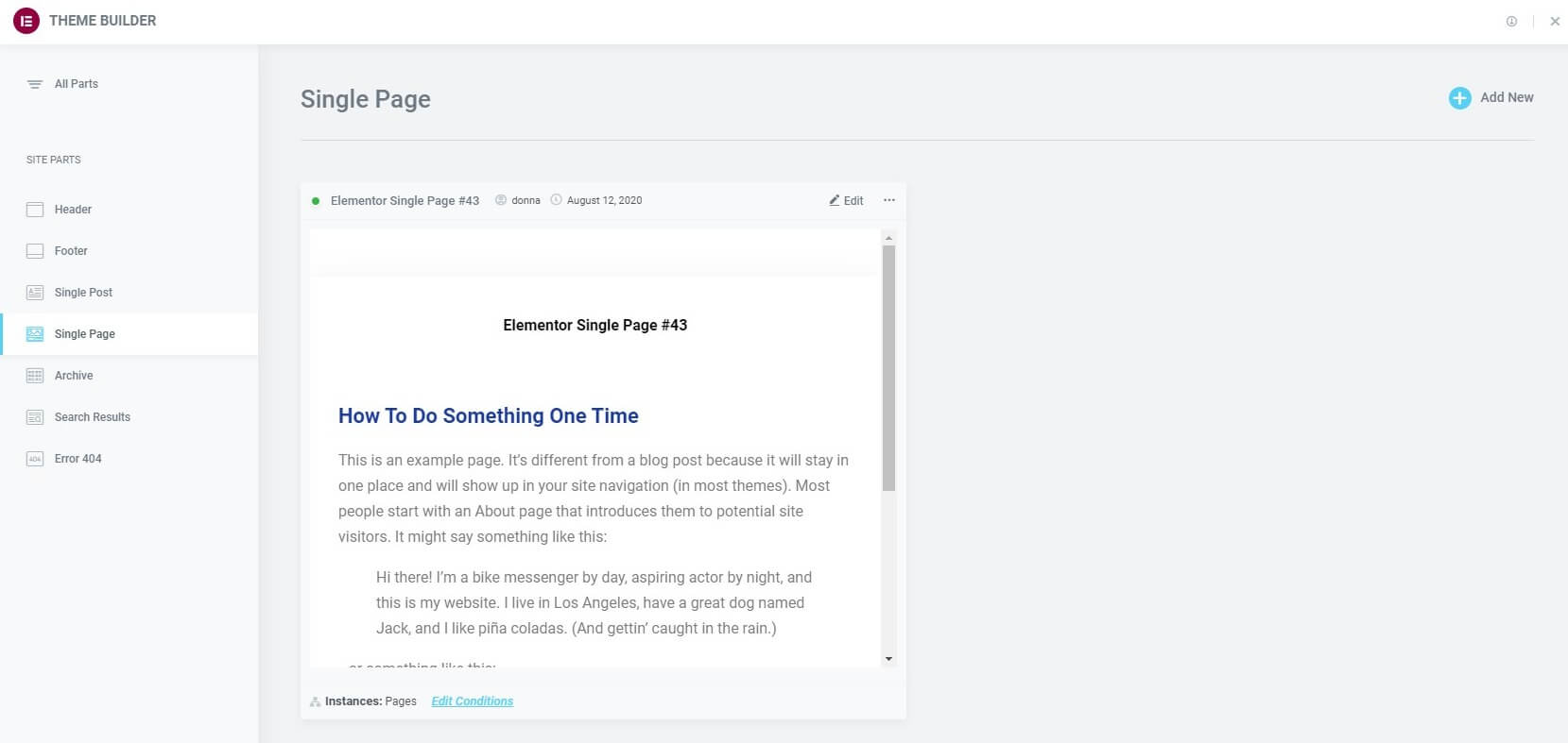 Create or modify single page templates | Elementor