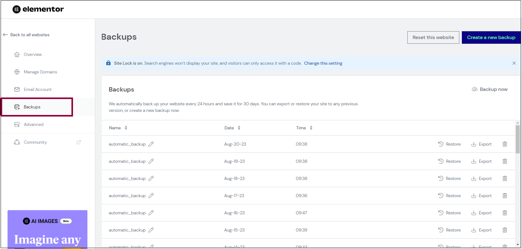 Restoring A Previous Version Of Your Website » Elementor