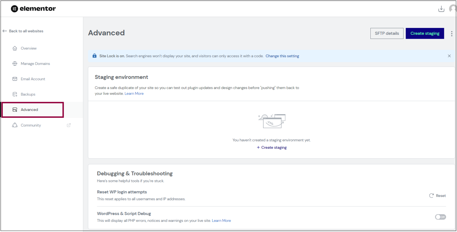 How do I delete my staging site? | Elementor