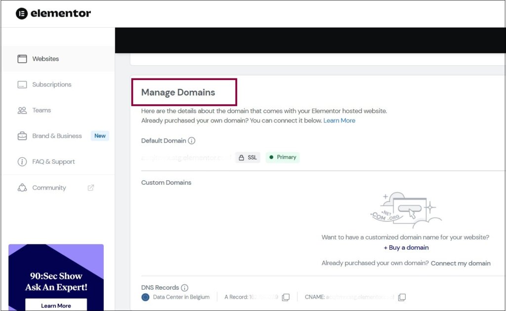 Purchase a custom domain name for your site | Elementor