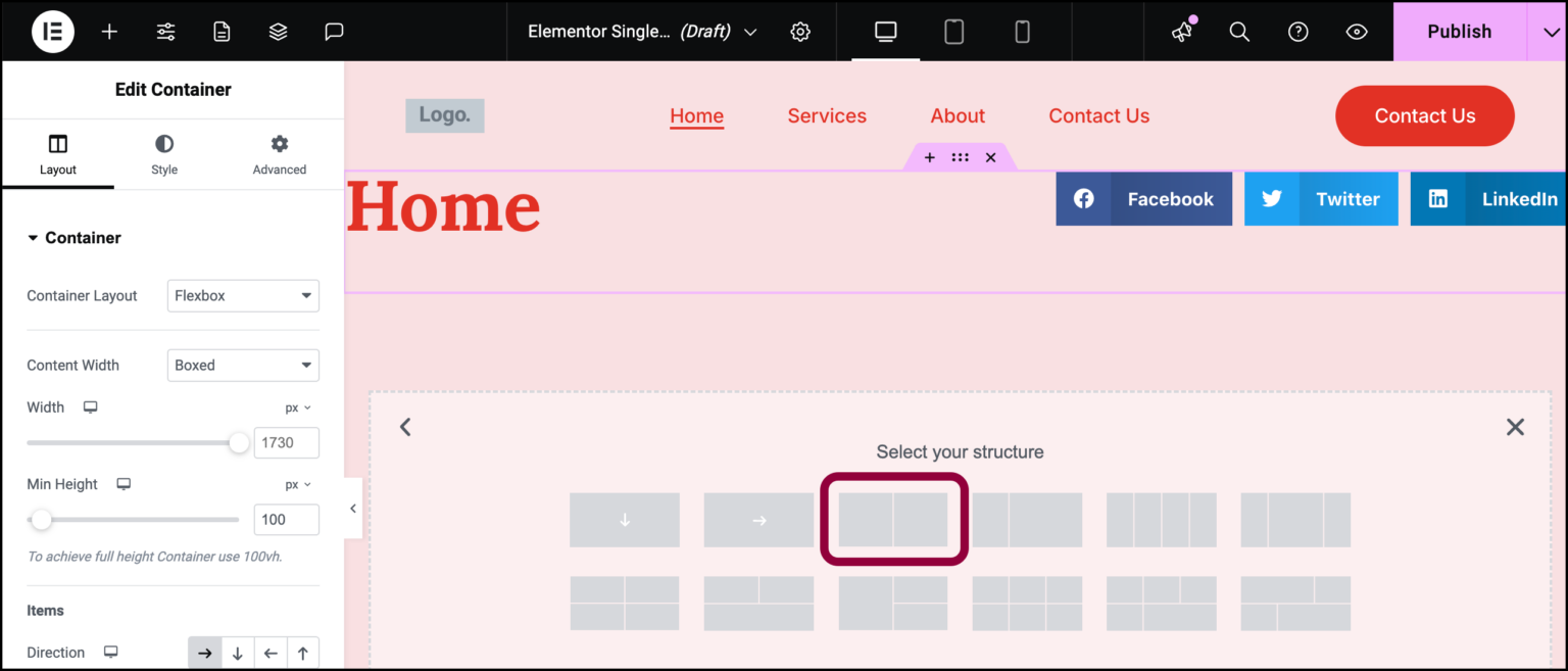 Create a single page template using Flexbox containers | Elementor