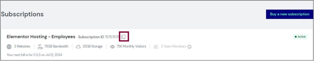 Find your subscription ID | Elementor