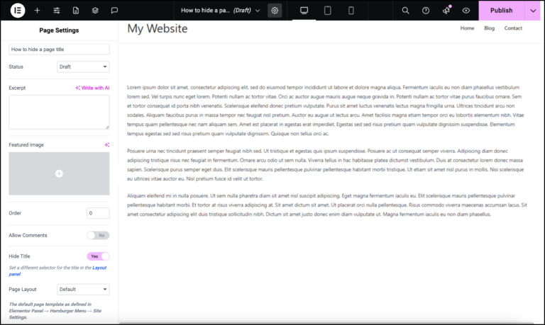 Hide page titles | Elementor