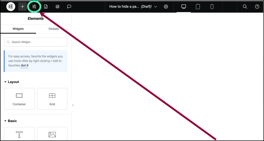 Hide page titles | Elementor