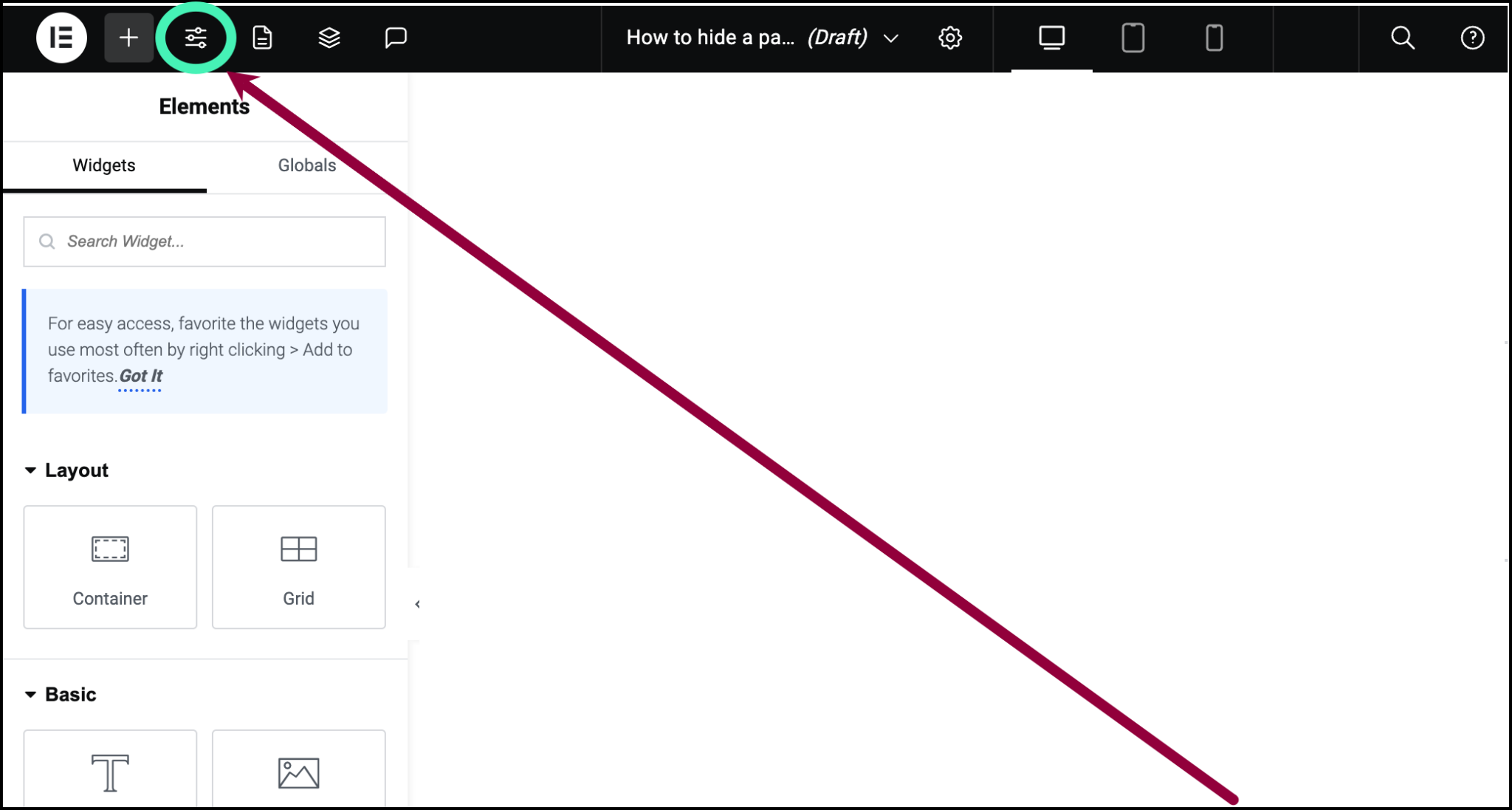 Hide page titles | Elementor