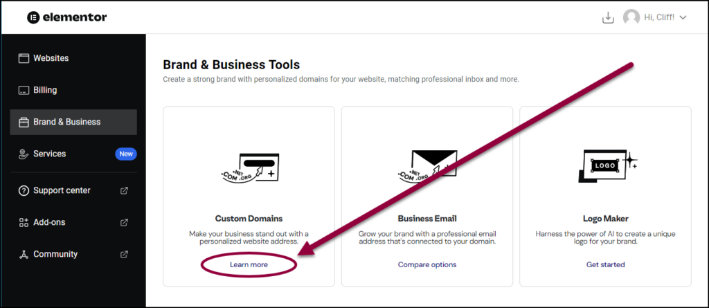 Purchase A Custom Domain Name For Your Site » Elementor