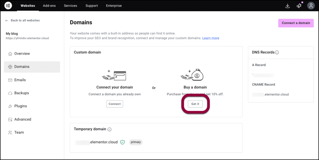 Purchase a custom domain name for your site | Elementor
