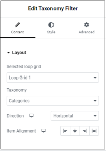Taxonomy Filter widget | Elementor