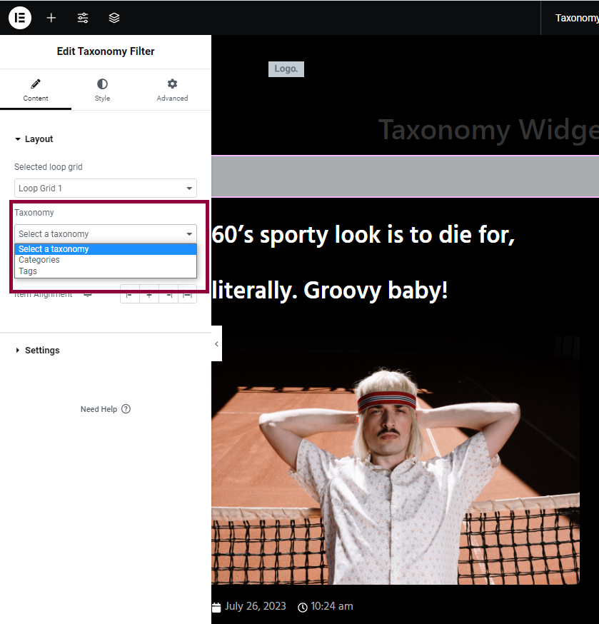 Taxonomy Filter Widget » Elementor