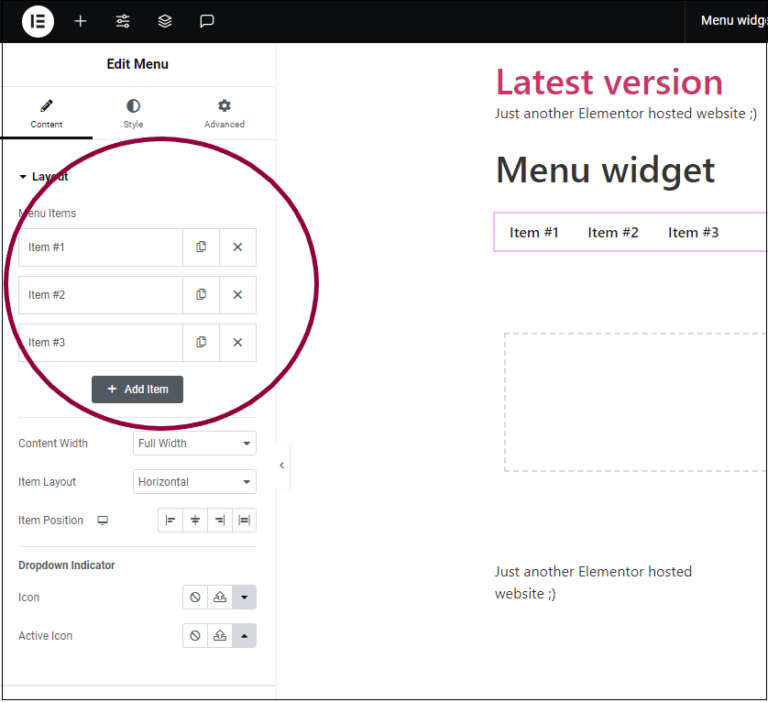 Menu Widget Elementor