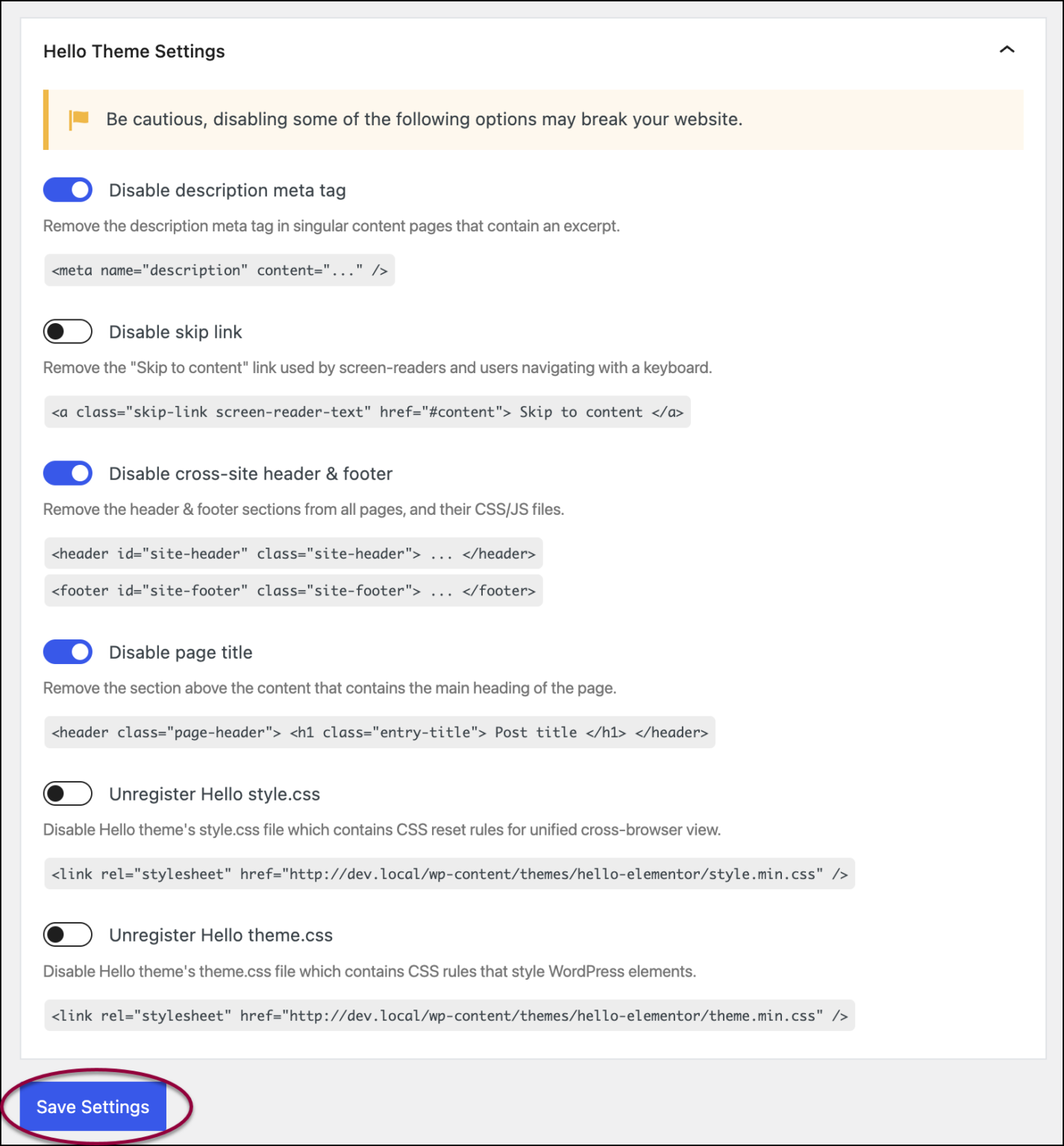 Edit the Hello Theme settings | Elementor