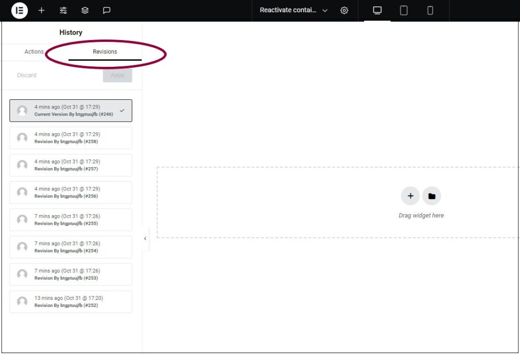 Deactivate containers | Elementor