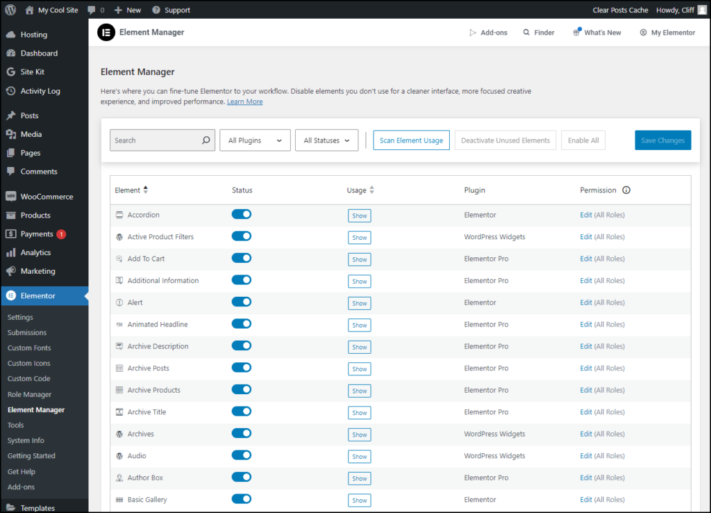 Element Manager | Elementor