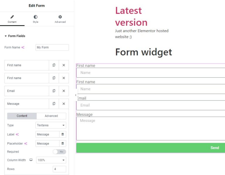 Form widget | Elementor