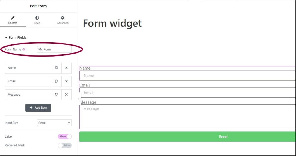 Form widget | Elementor