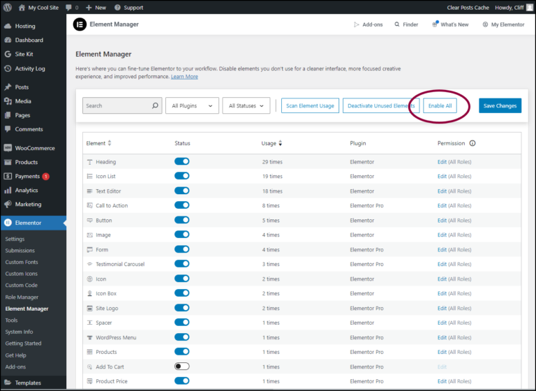 Element Manager | Elementor