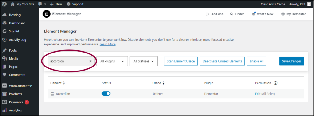 Element Manager | Elementor