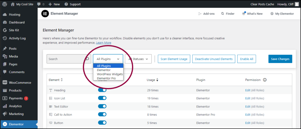 Element Manager | Elementor