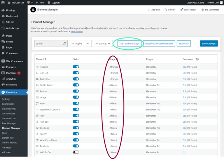Element Manager | Elementor