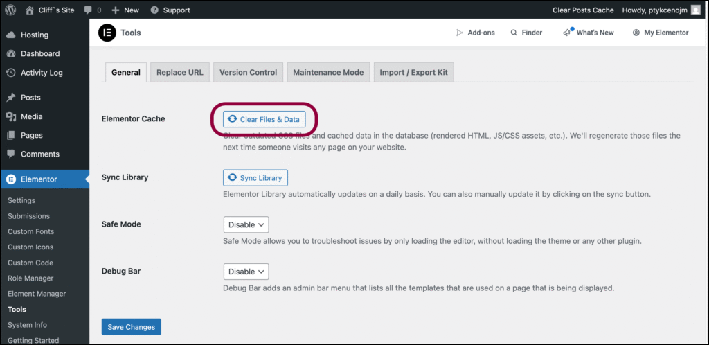Clear Files & Data | Elementor