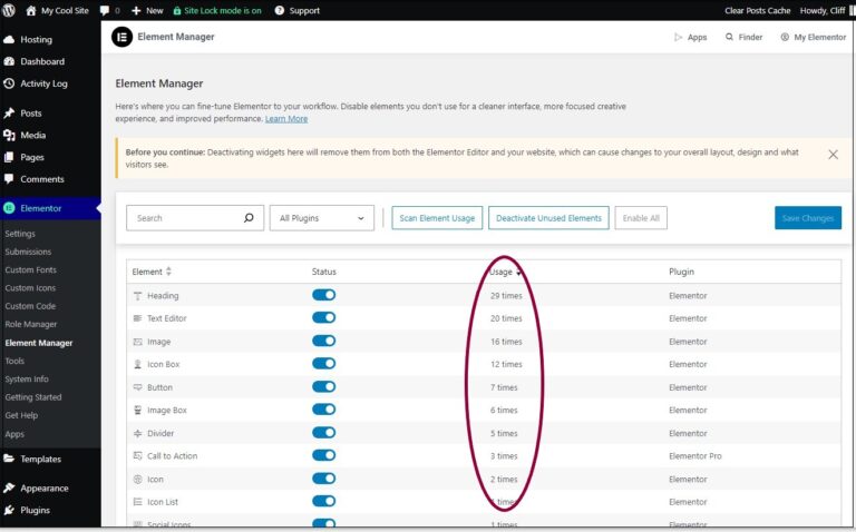 Element Manager » Elementor
