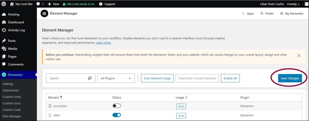Element Manager » Elementor