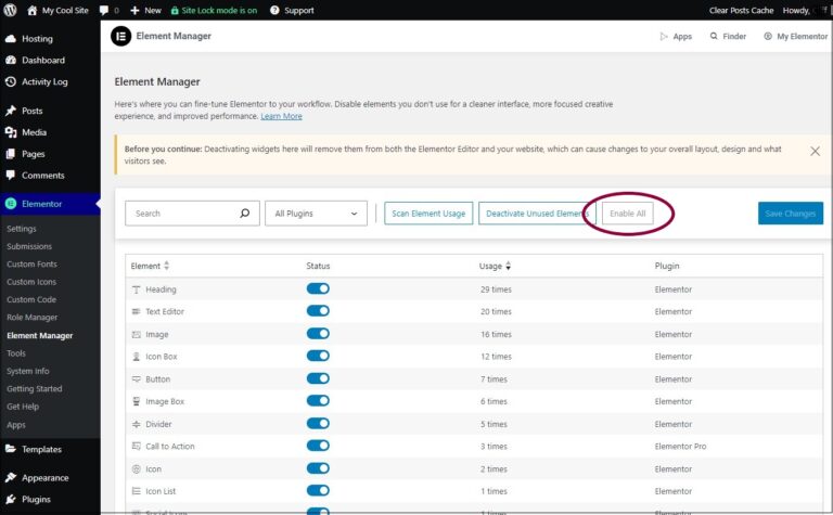 Element Manager » Elementor