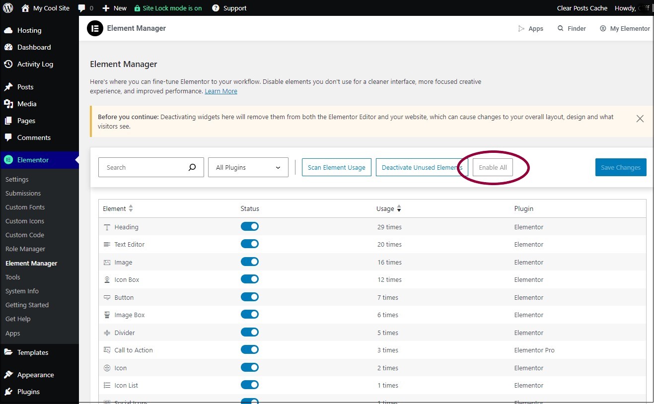 Element Manager » Elementor