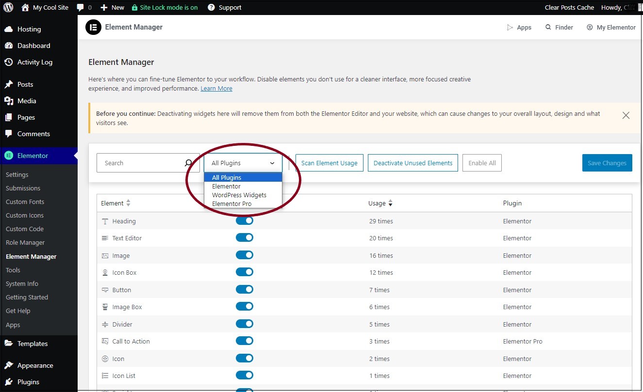Element Manager » Elementor