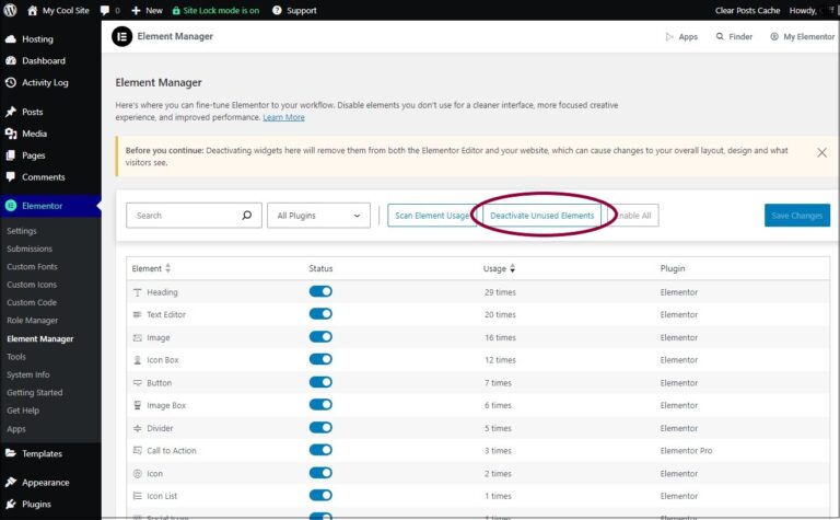 Element Manager » Elementor