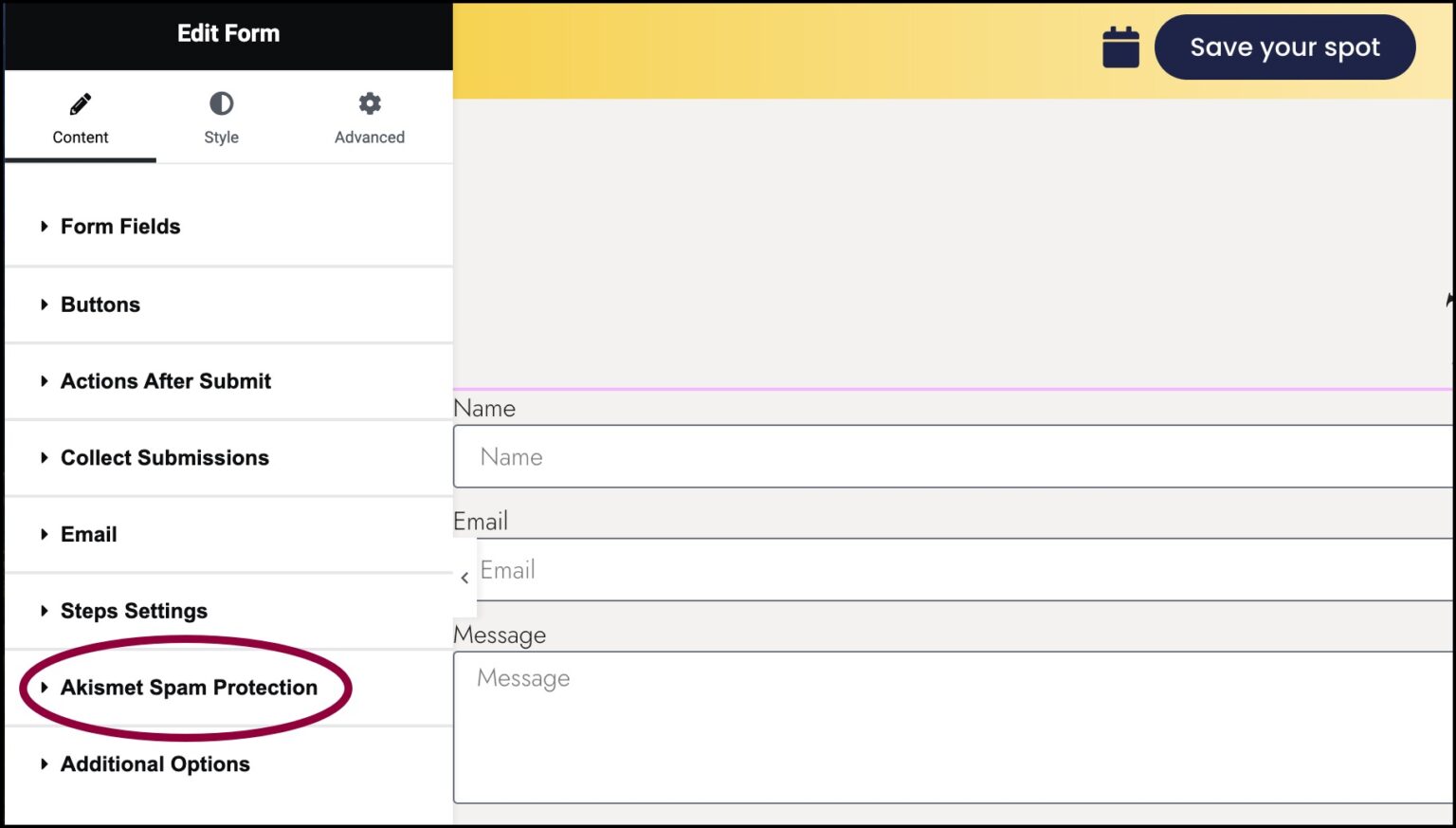 Block spam messages from forms | Elementor