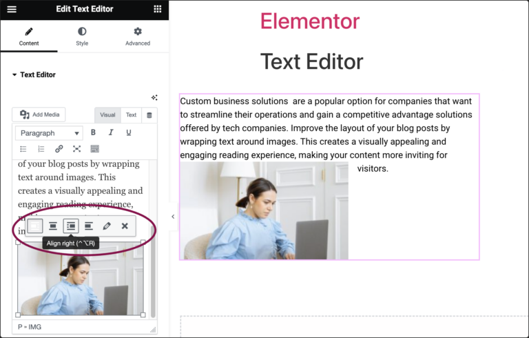 Wrap text around images | Elementor