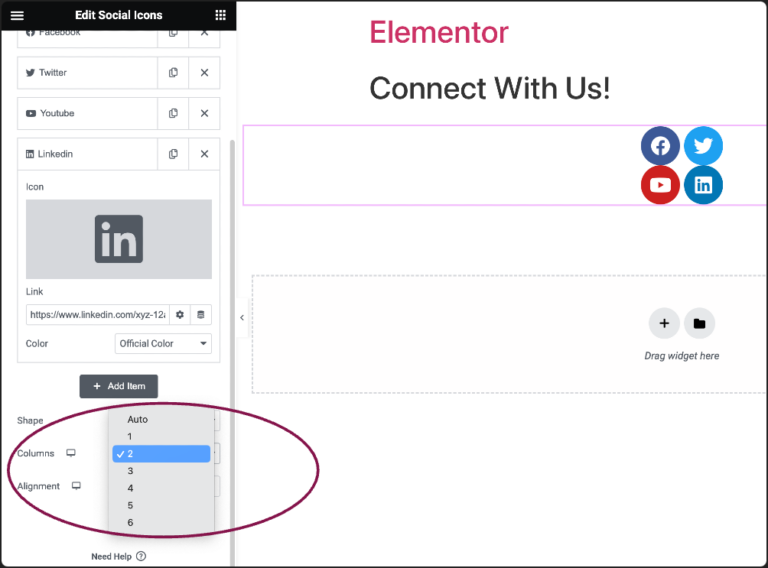 Social Icons widget | Elementor