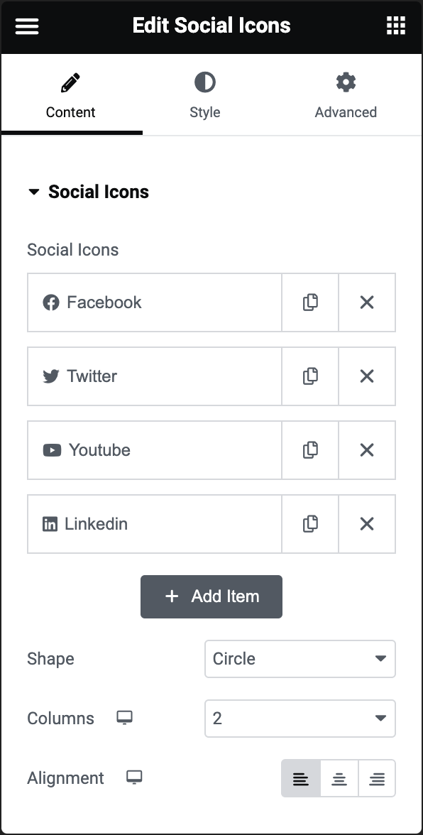 Social Icons widget | Elementor