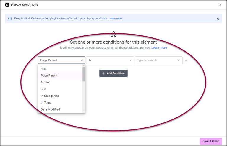 Show and hide elements on a page (Display Conditions) | Elementor