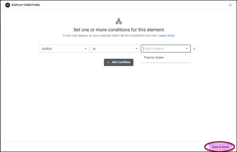 Show and hide elements on a page (Display Conditions) | Elementor
