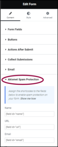 Block spam messages from forms | Elementor