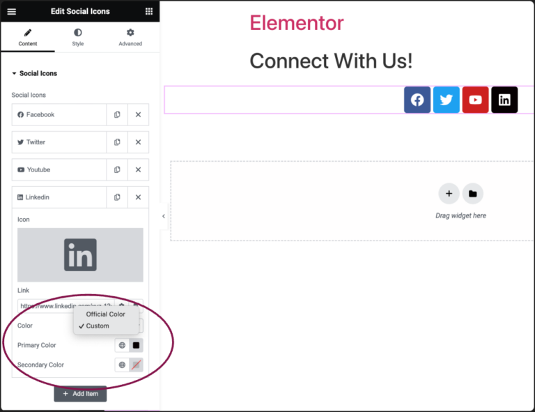 Social Icons widget | Elementor