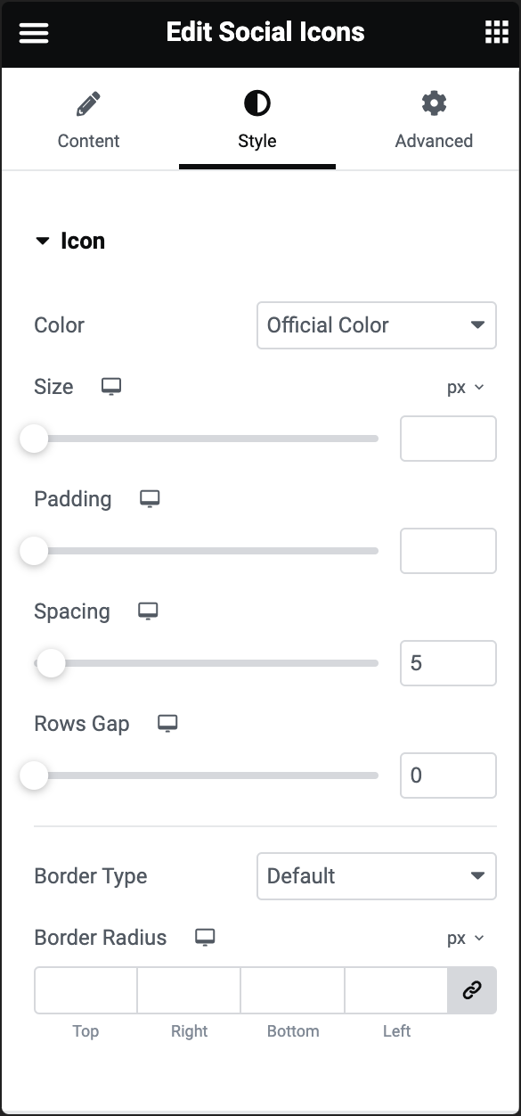 Social Icons widget | Elementor