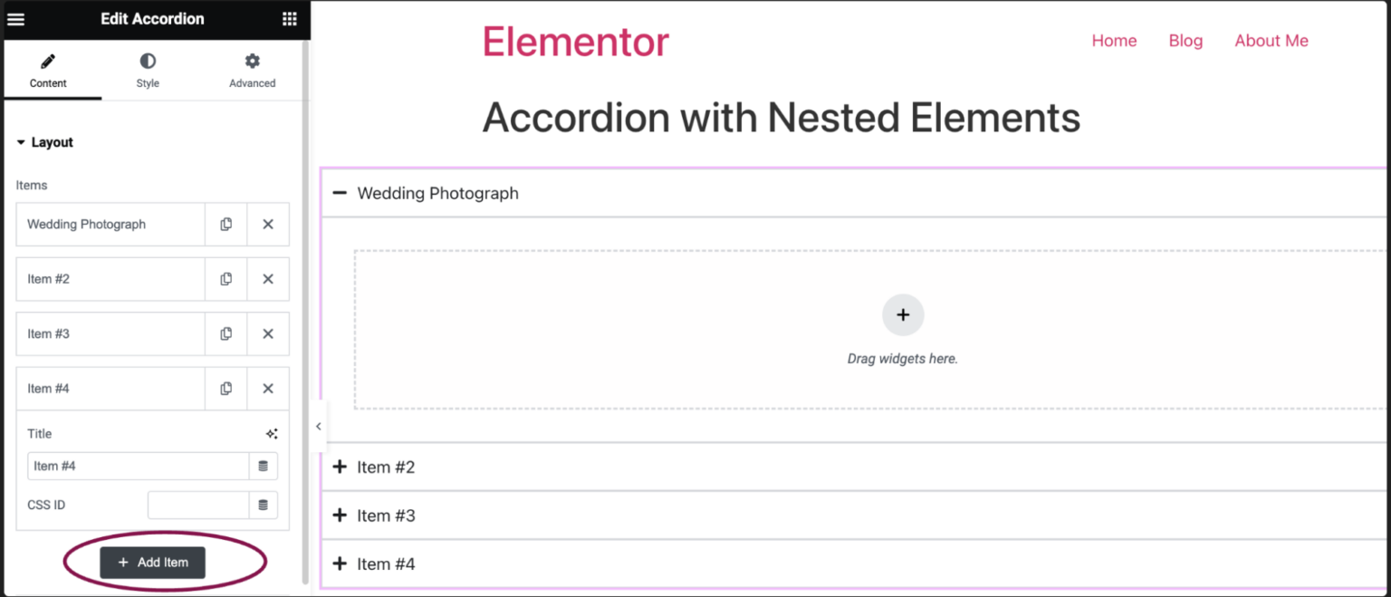 Accordion Widget With Nested Elements Elementor